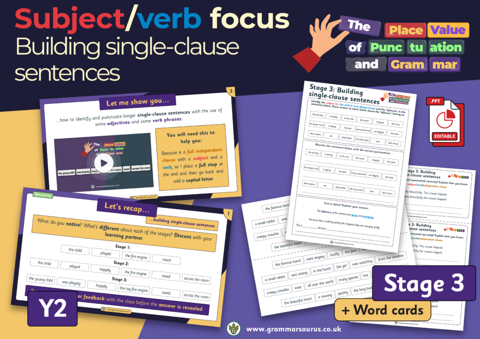 Year 2 The Place Value of Punctuation and Grammar – Subject/Verb focus ...