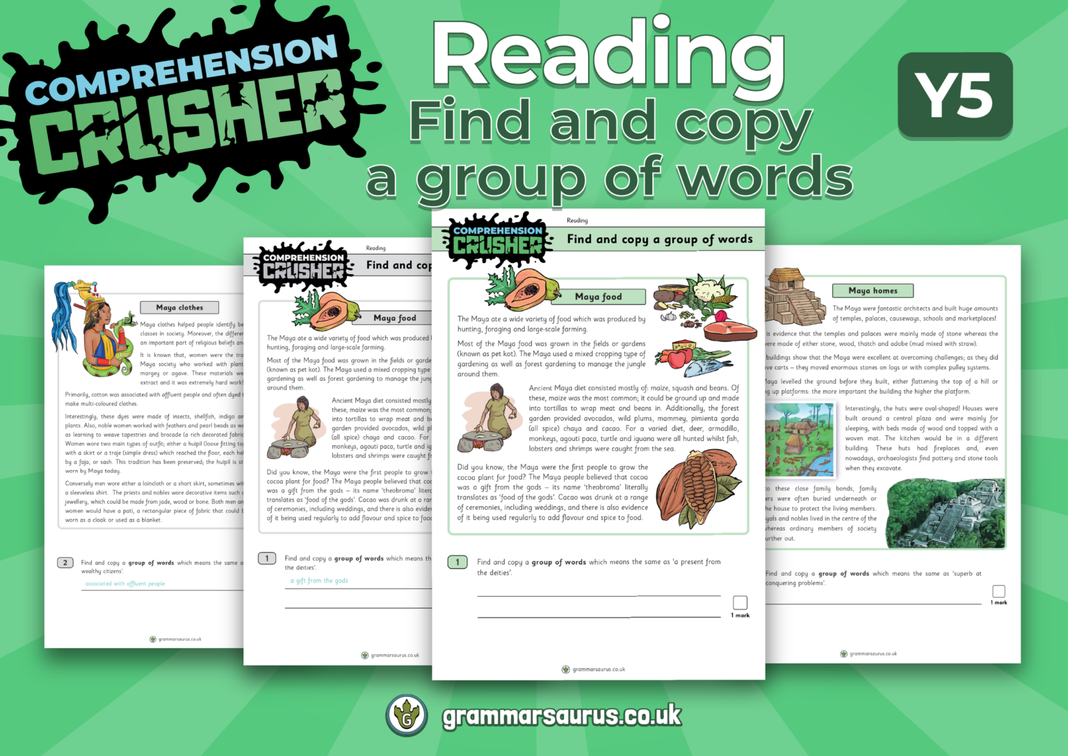 Y5 Comprehension Crusher: Find and copy a group of words - Grammarsaurus