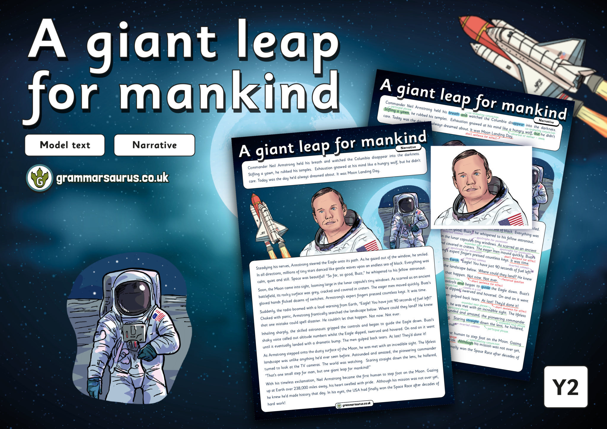 Year 2 Model Text - Narrative - A giant leap for mankind - Grammarsaurus