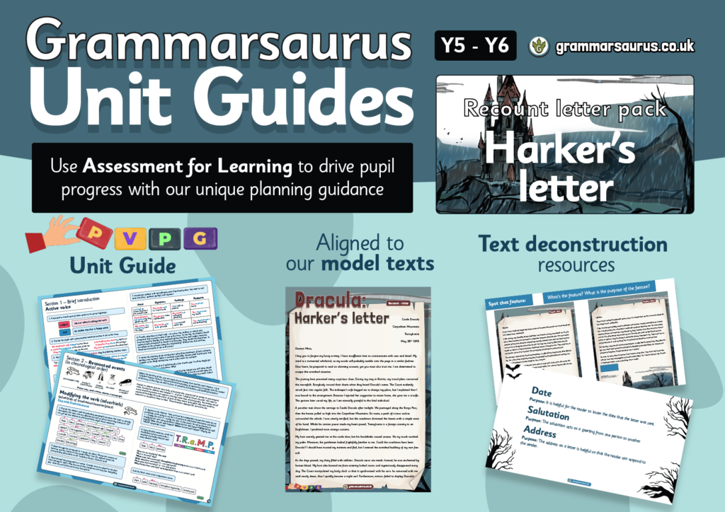 Year 5/6 Unit Guide - Recount Letter - Harker's letter - Grammarsaurus