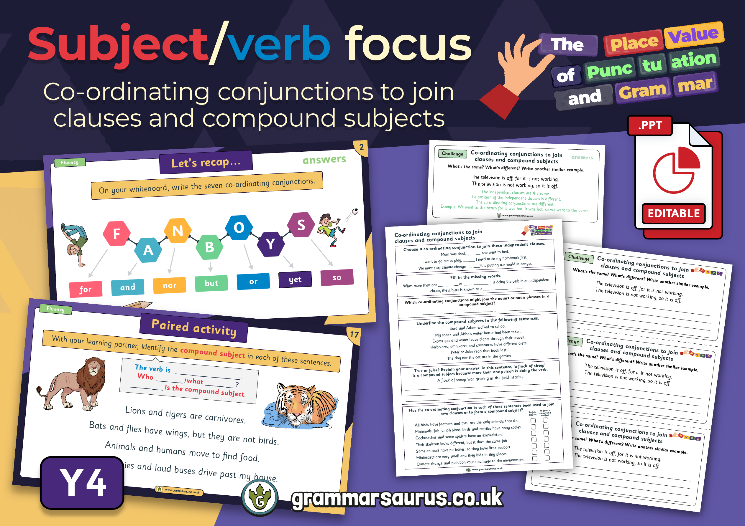 Year 4 The Place Value of Punctuation and Grammar - Subject/verb focus ...