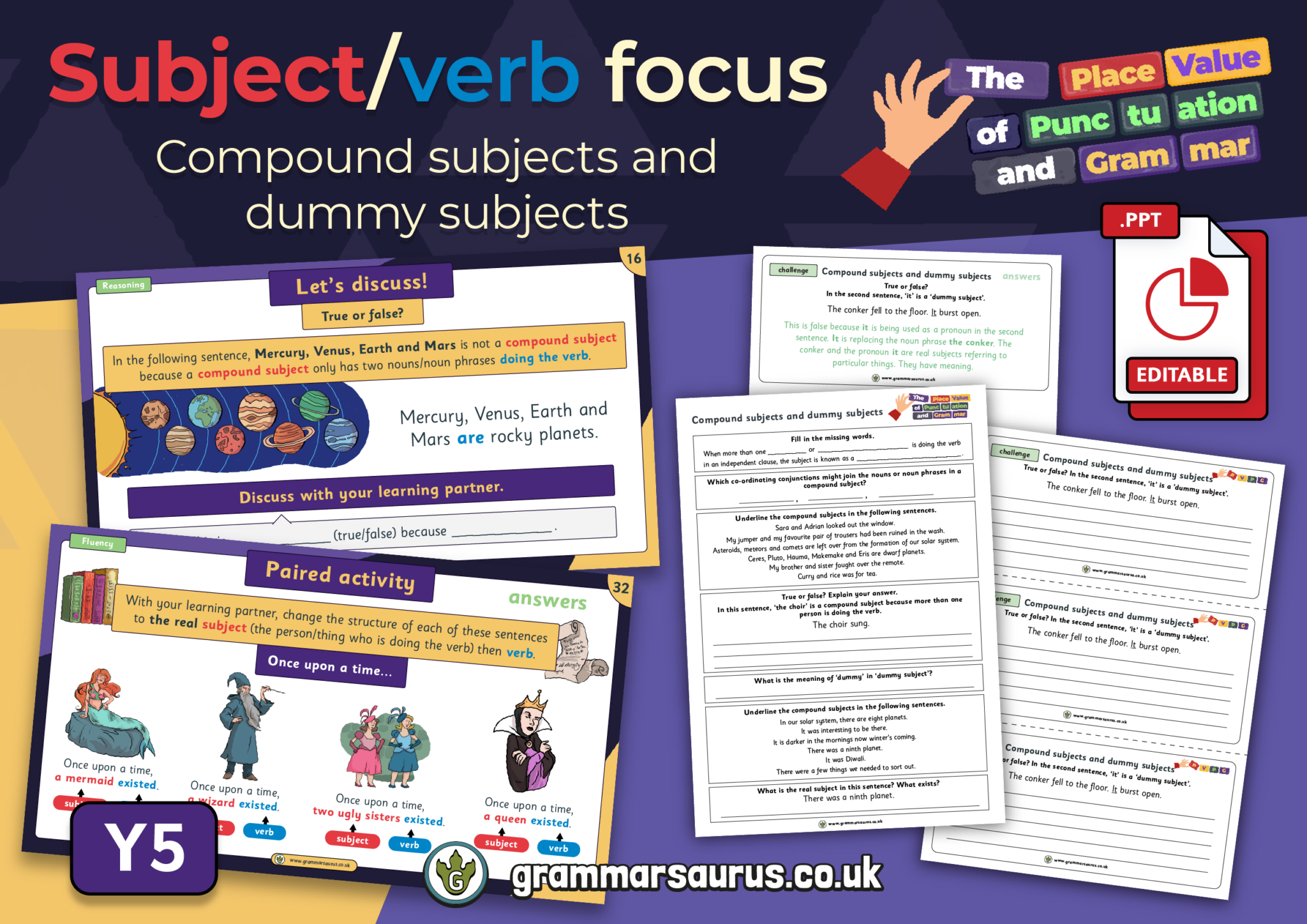 Year 5 Place Value of Punctuation and Grammar - Subject/verb focus ...