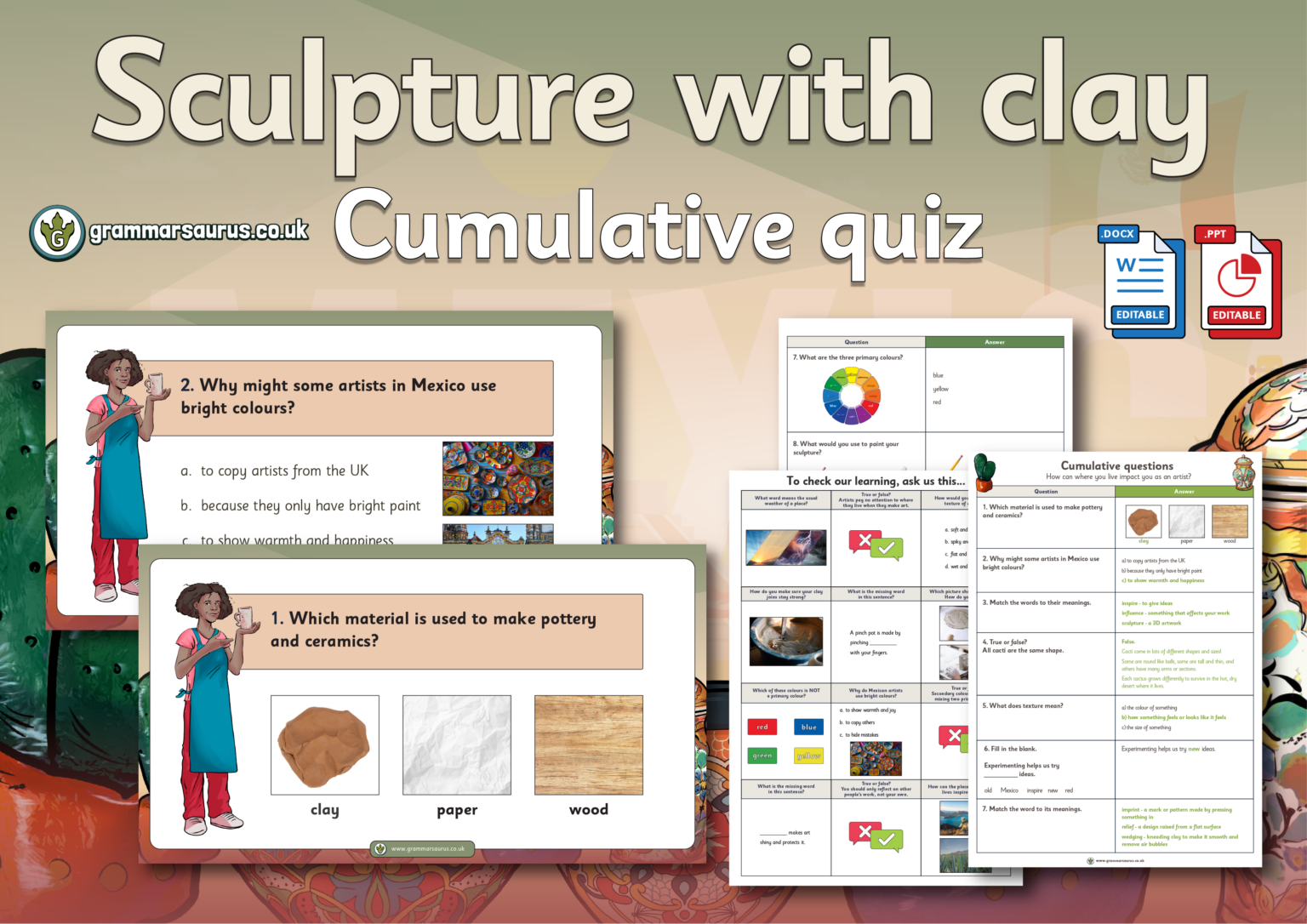 Year 3 Art - Sculpture - Cumulative quiz - Grammarsaurus