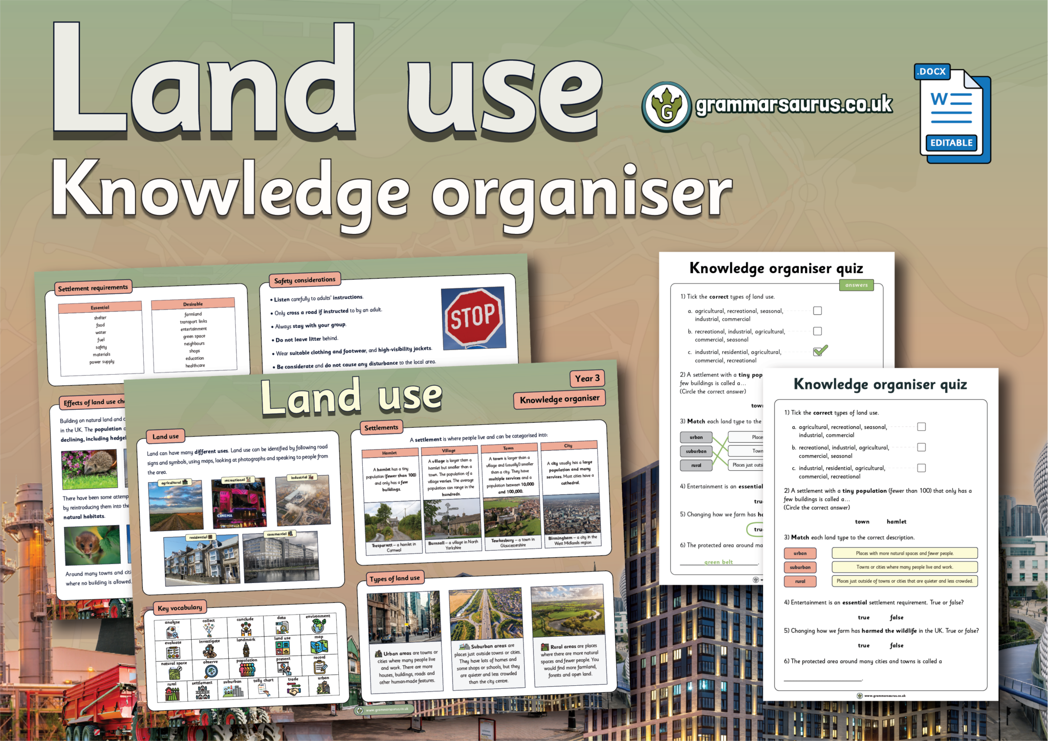 Year 3 Geography - Land use - Knowledge organiser - Grammarsaurus