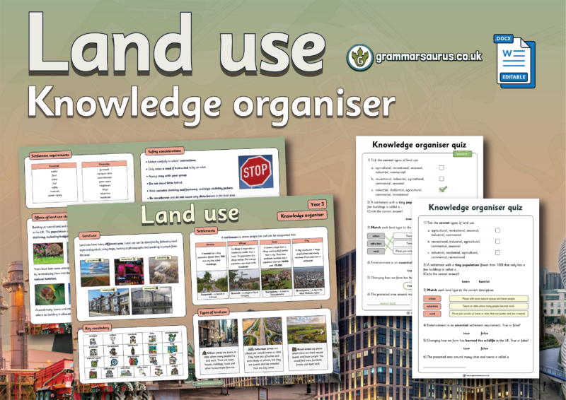 Year 3 Geography - Land use - Knowledge organiser - Grammarsaurus