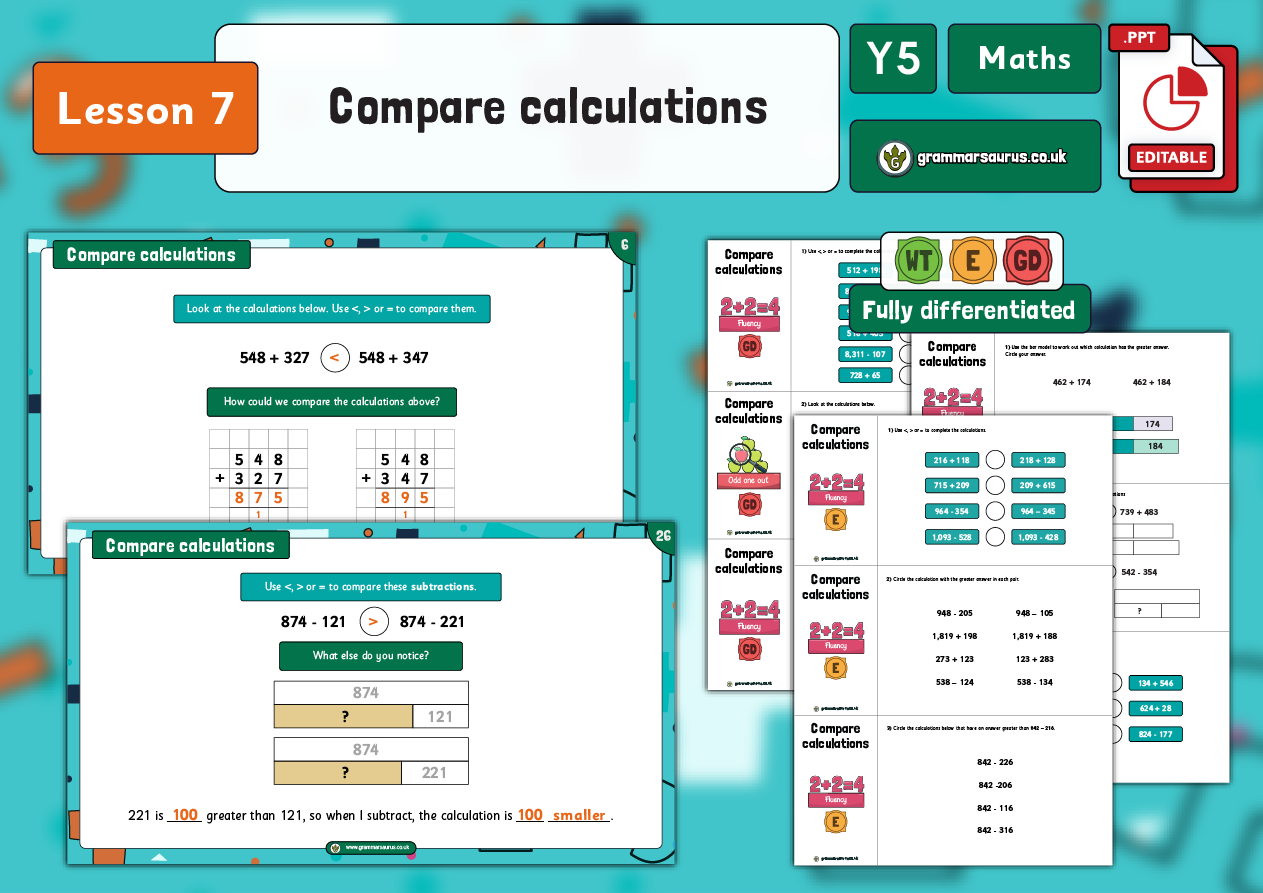 Year 5 Addition and Subtraction - Compare Calculations - Lesson 7 ...