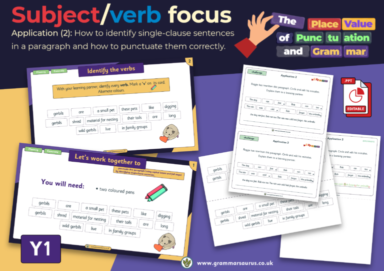 Year 1 The Place Value of Punctuation and Grammar – Subject/Verb focus ...
