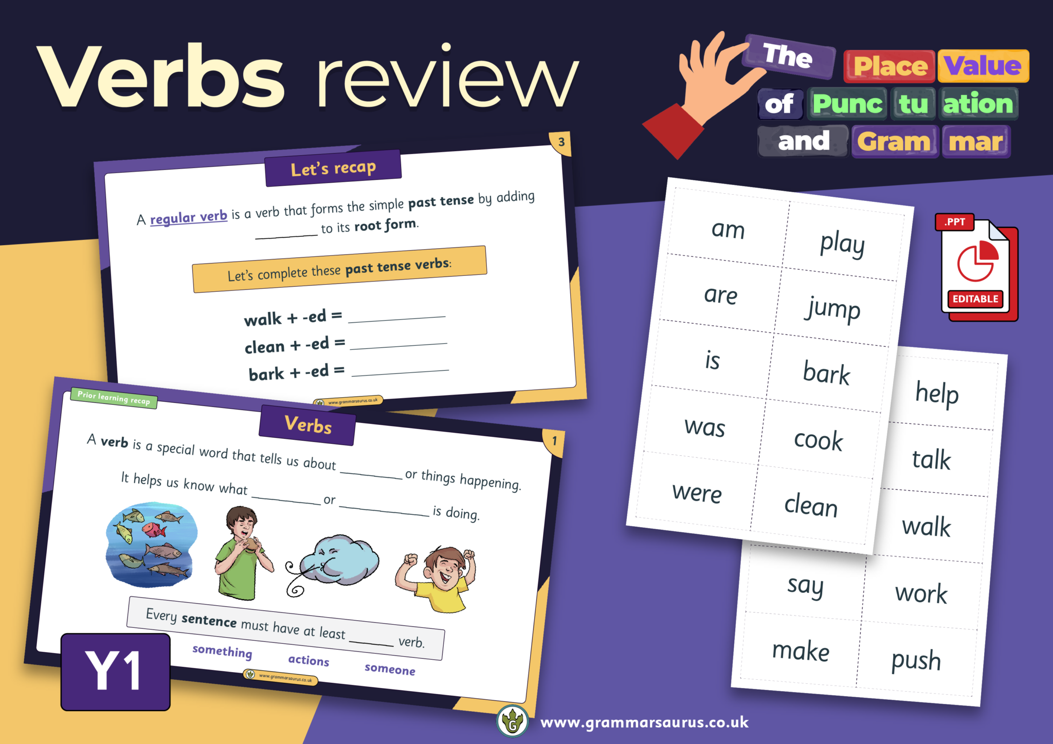 Year 1 Place Value of Punctuation and Grammar - Verbs Review ...