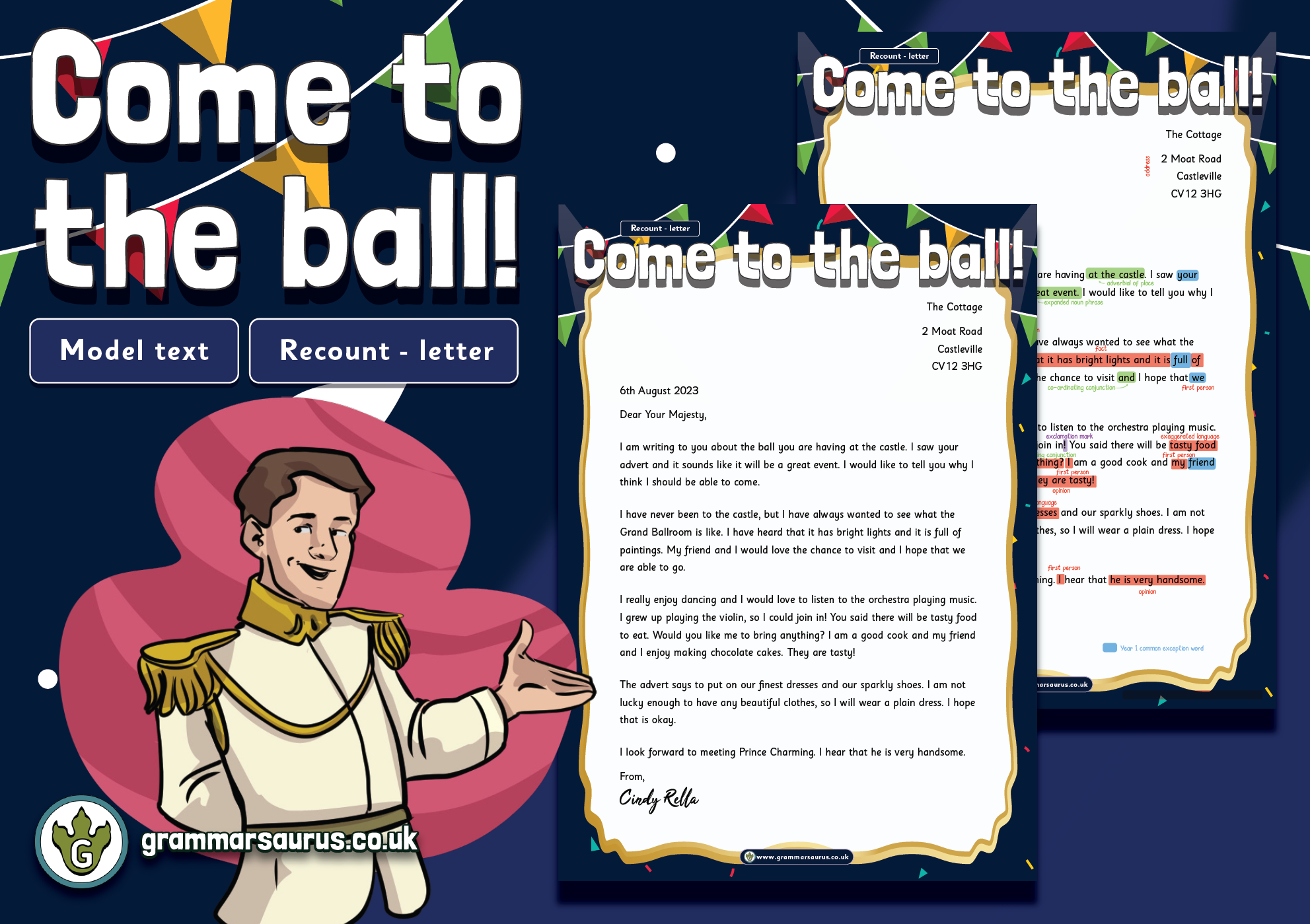 Year 1 Model Text – Recount – Letter – Come to the ball! - Grammarsaurus