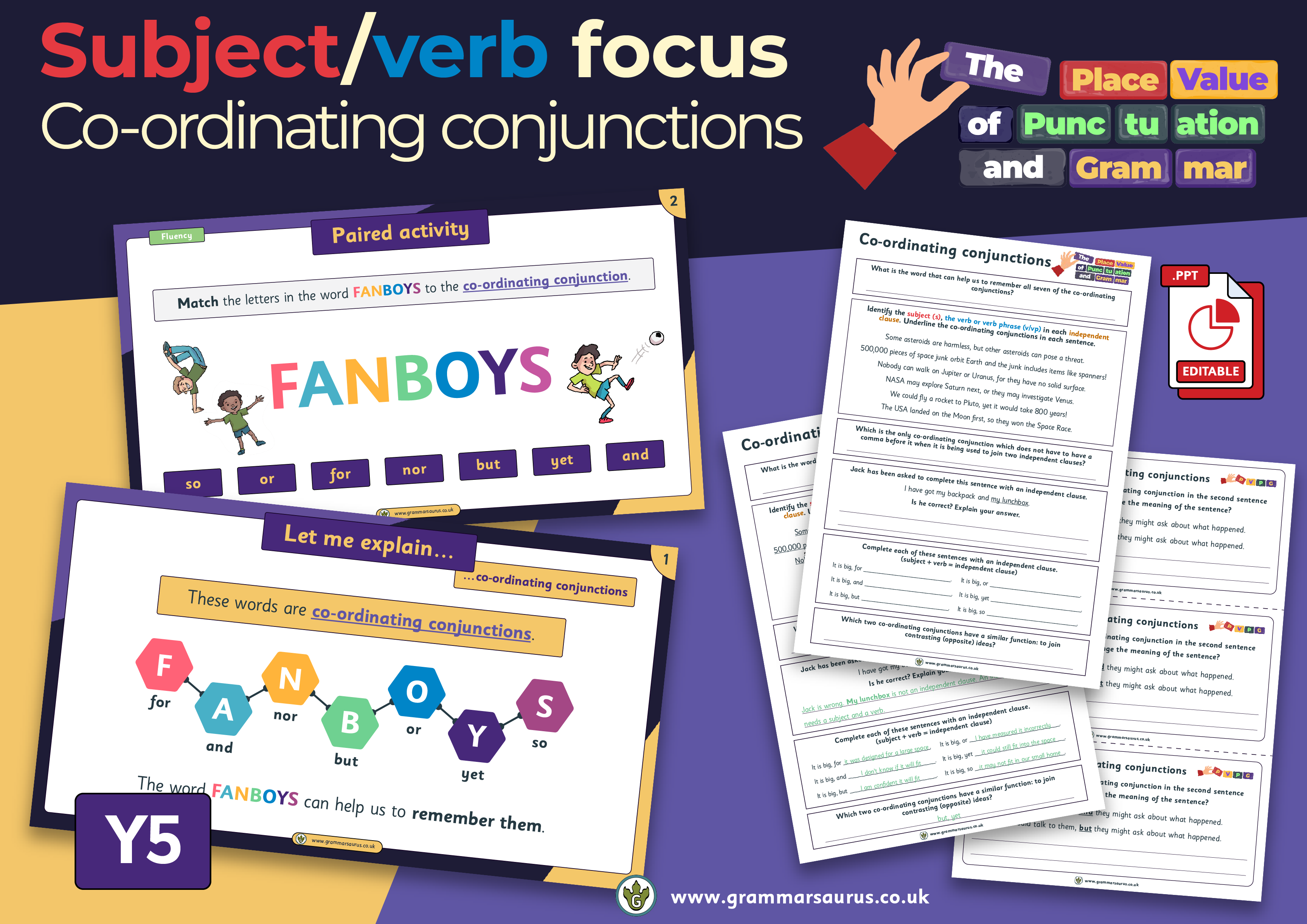Year 5 Place Value of Punctuation and Grammar - Subject/verb focus - Co ...
