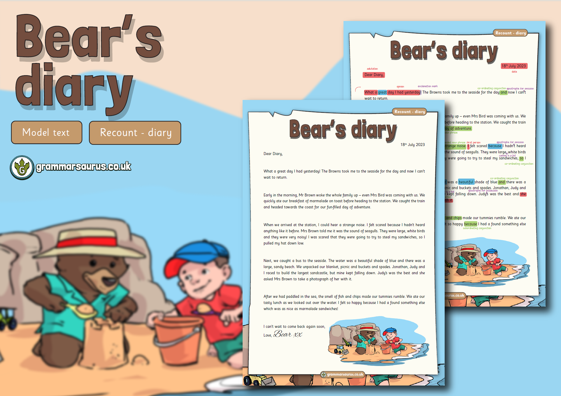 Year 2 Model Text – Recount – Diary - Bear's diary - Grammarsaurus