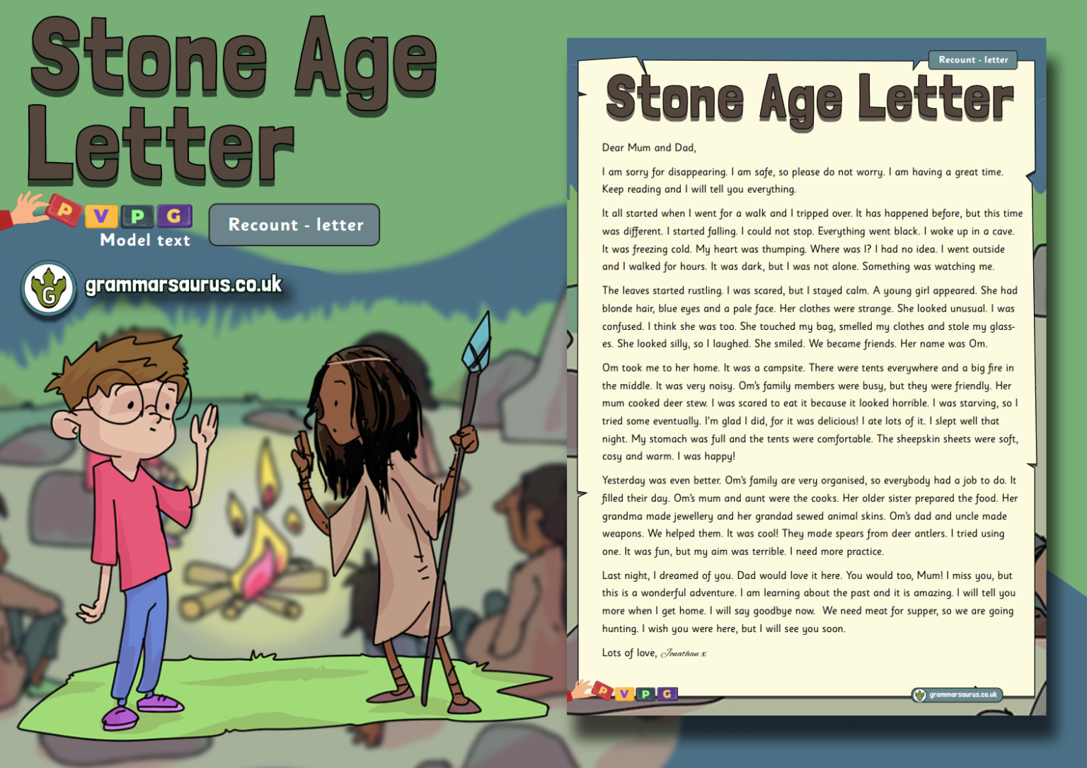 Year 4 PVPG Model Text –Recount - Letter – Stone Age Letter - Grammarsaurus