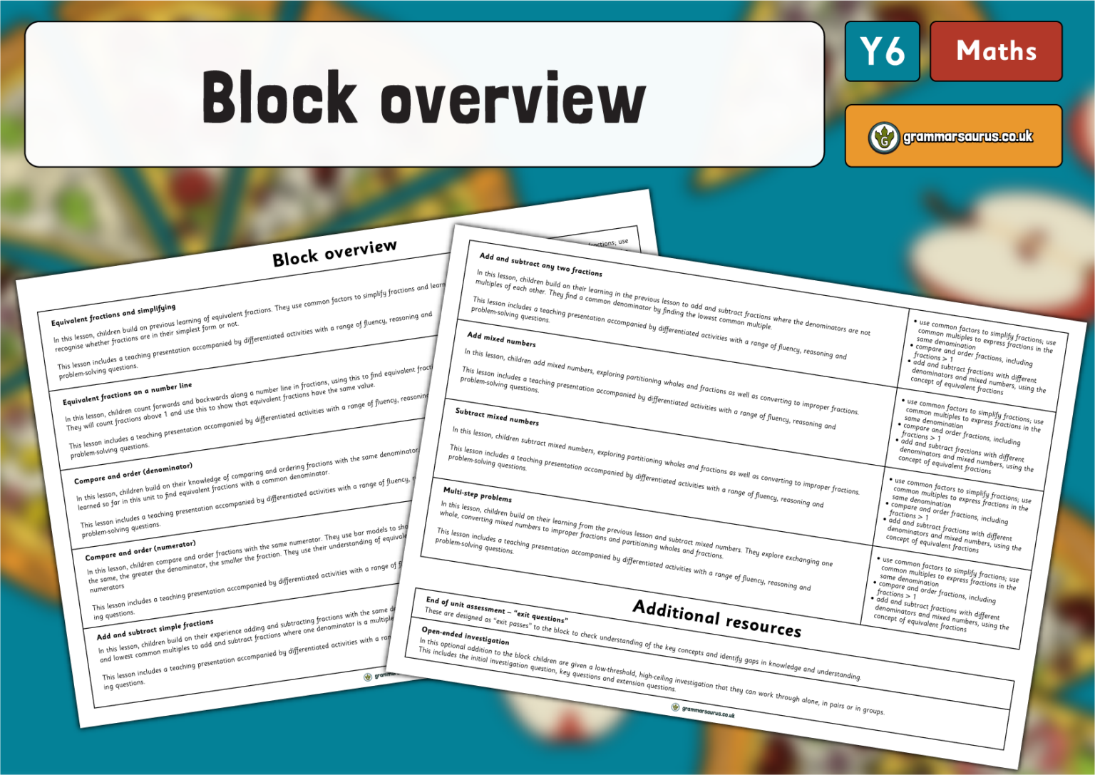Year 6 Fractions A – Block Overview - Grammarsaurus