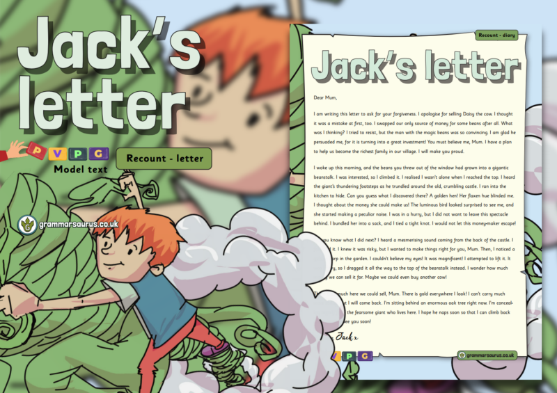 Year 3 PVPG Model Text – Recount - Letter – Jack's letter - Grammarsaurus
