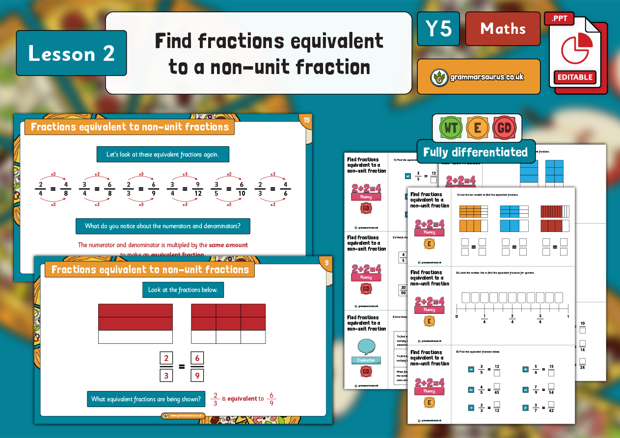 Year 5 Fractions - Find fractions equivalent to a non-unit fraction ...