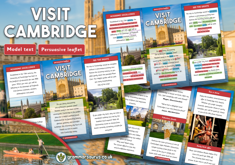Year 3 Model Text – Persuasive leaflet – Visit Cambridge - Grammarsaurus