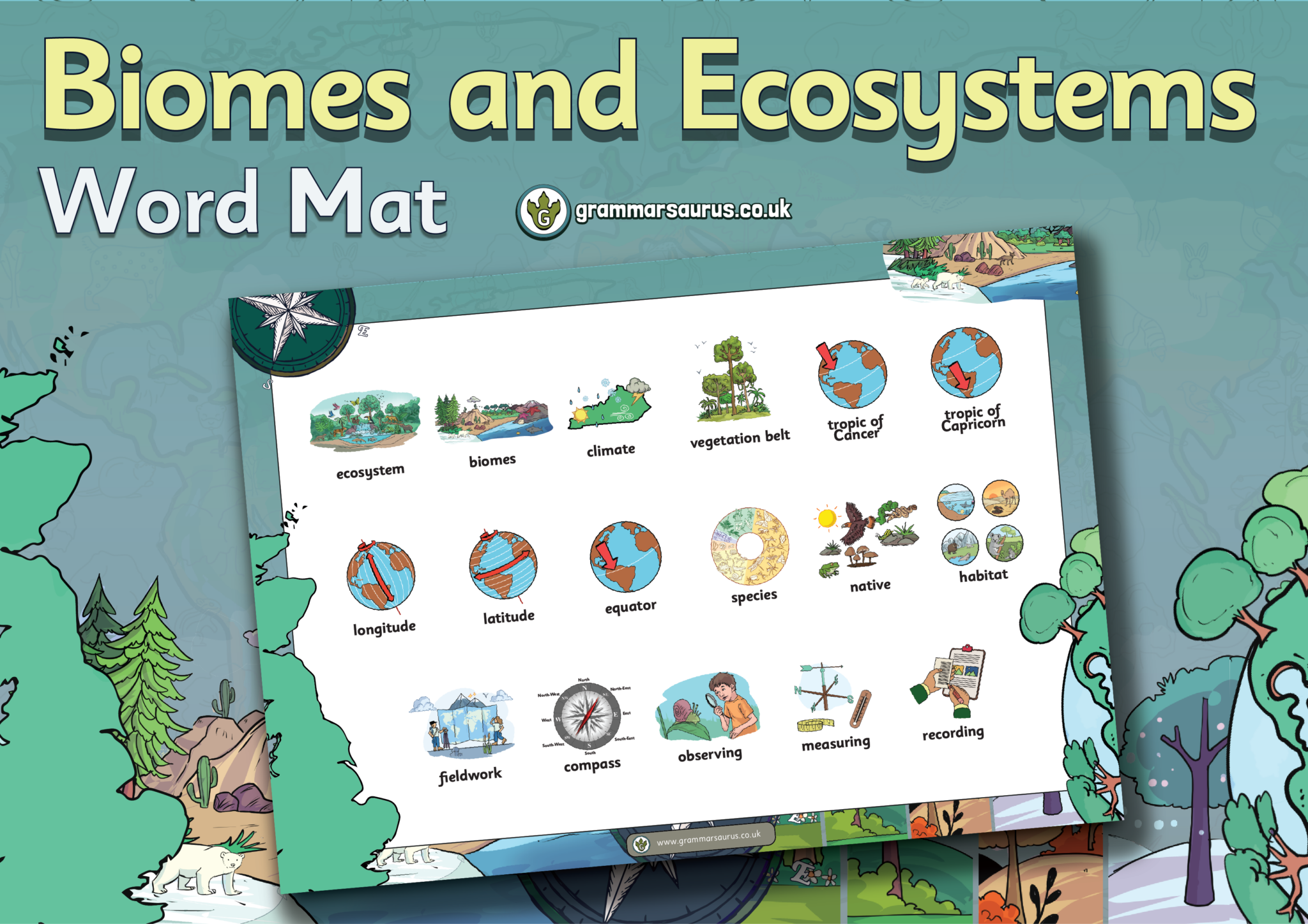 Year 5 Geography – Fieldwork – Biomes – Word Mat - Grammarsaurus