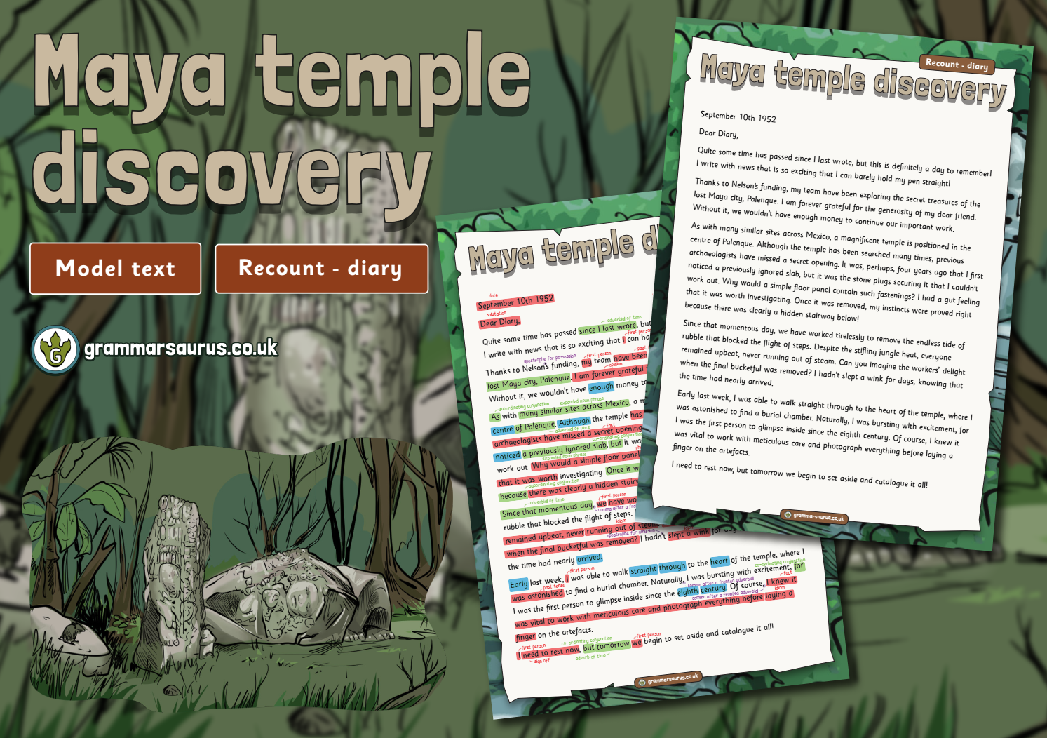 Year 4 Model Text – Recount – diary – Maya temple discovery - Grammarsaurus
