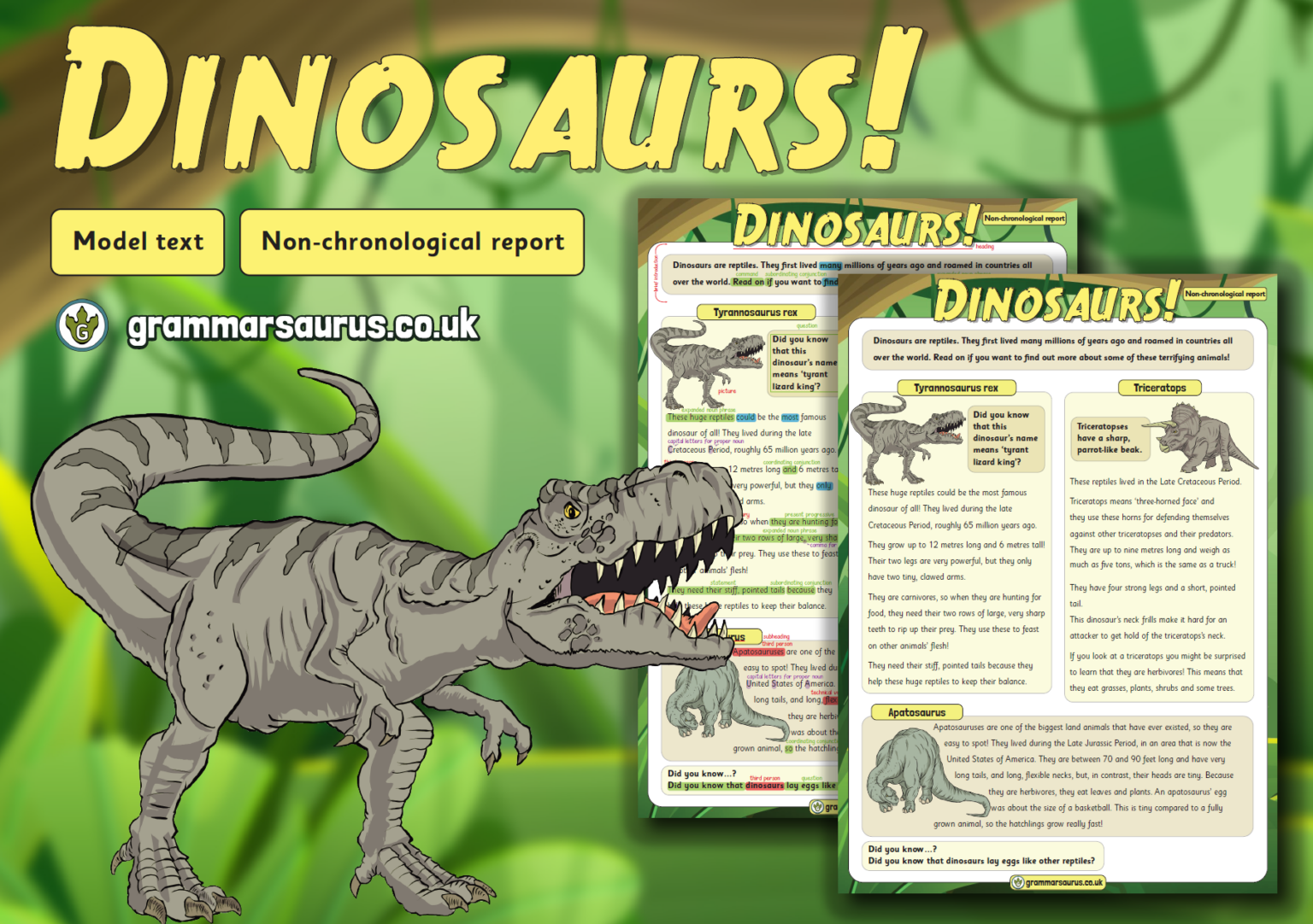 Year 2 Model Text – Non-chronological report – Dinosaurs! - Grammarsaurus