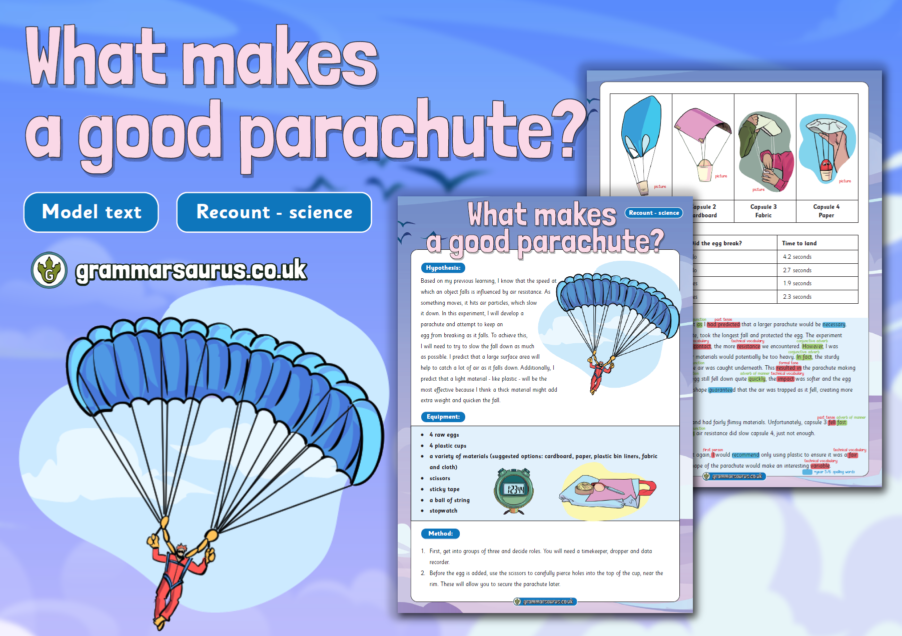 Year 5 Model Text – Science Experiment – What makes a good parachute ...
