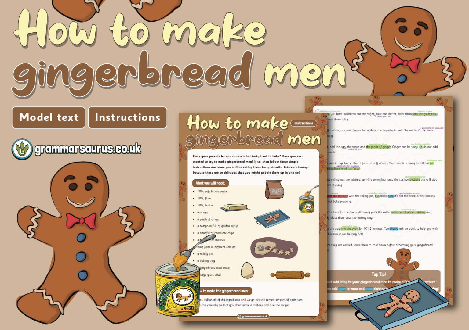 Year 2 Model Text – Instructions – How to make gingerbread men - Grammarsaurus