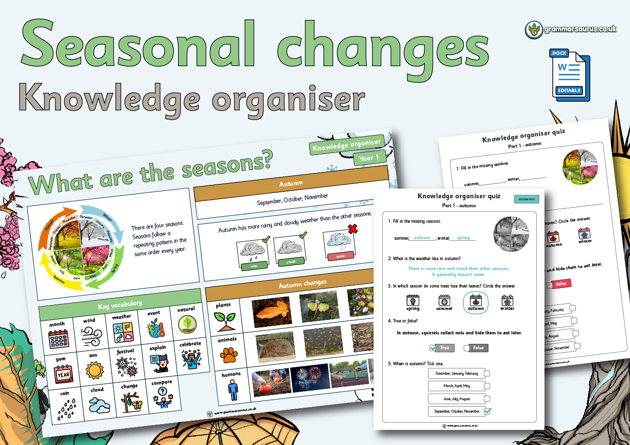 Year 1 Science - Seasonal Changes - Knowledge organiser - Grammarsaurus