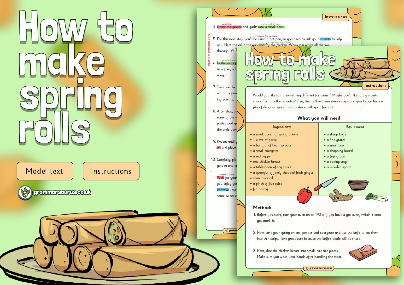 Year 2 Model Text – Instructions – How to make Spring Rolls - Grammarsaurus