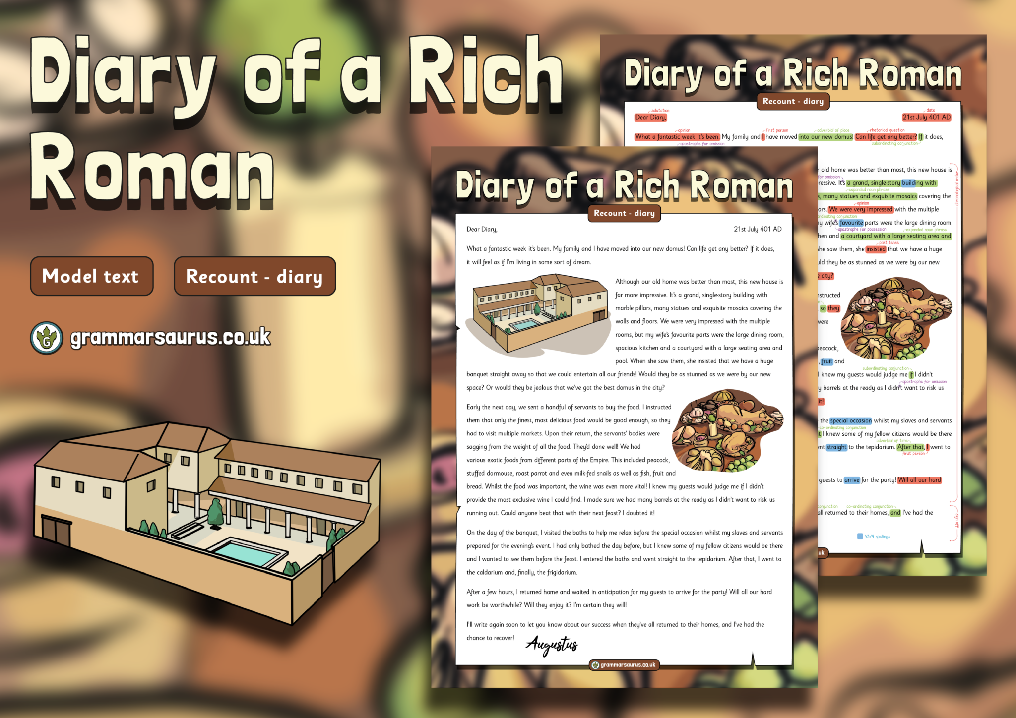 Year 4 Model Text – Recount – diary – Diary of a Rich Roman - Grammarsaurus