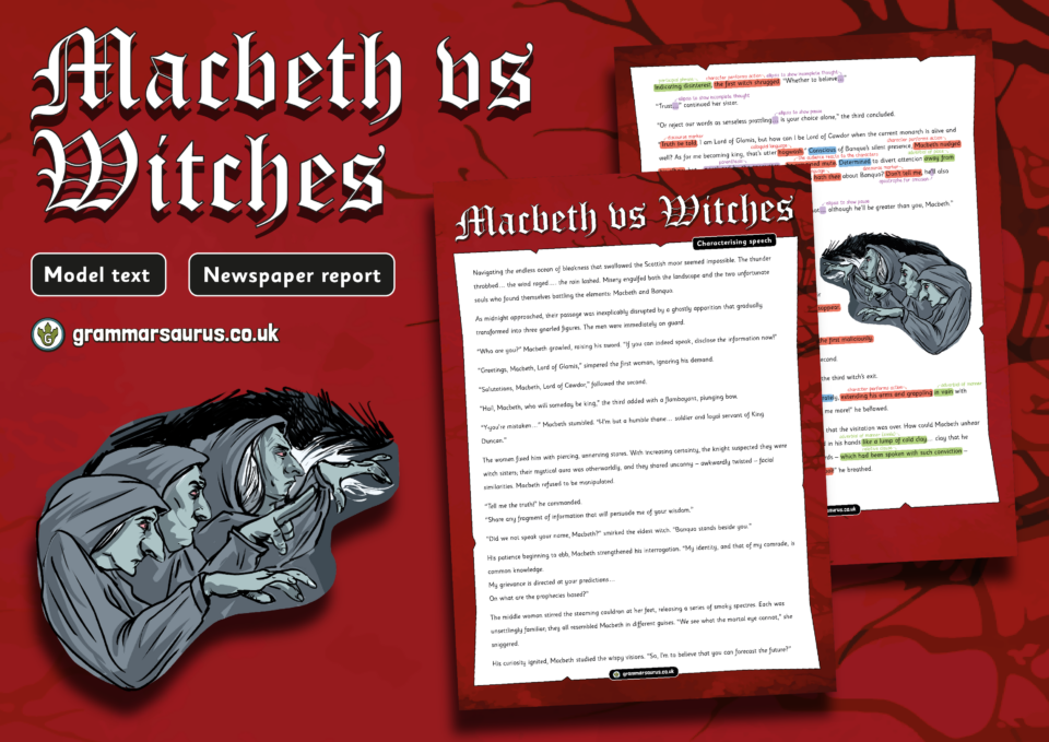 Year 5 Model Text - Newspaper report - Macbeth vs Witches ( gbsct P5 ...