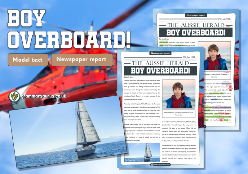 Year 6 Model Text - Newspaper report - Boy Overboard! - Grammarsaurus