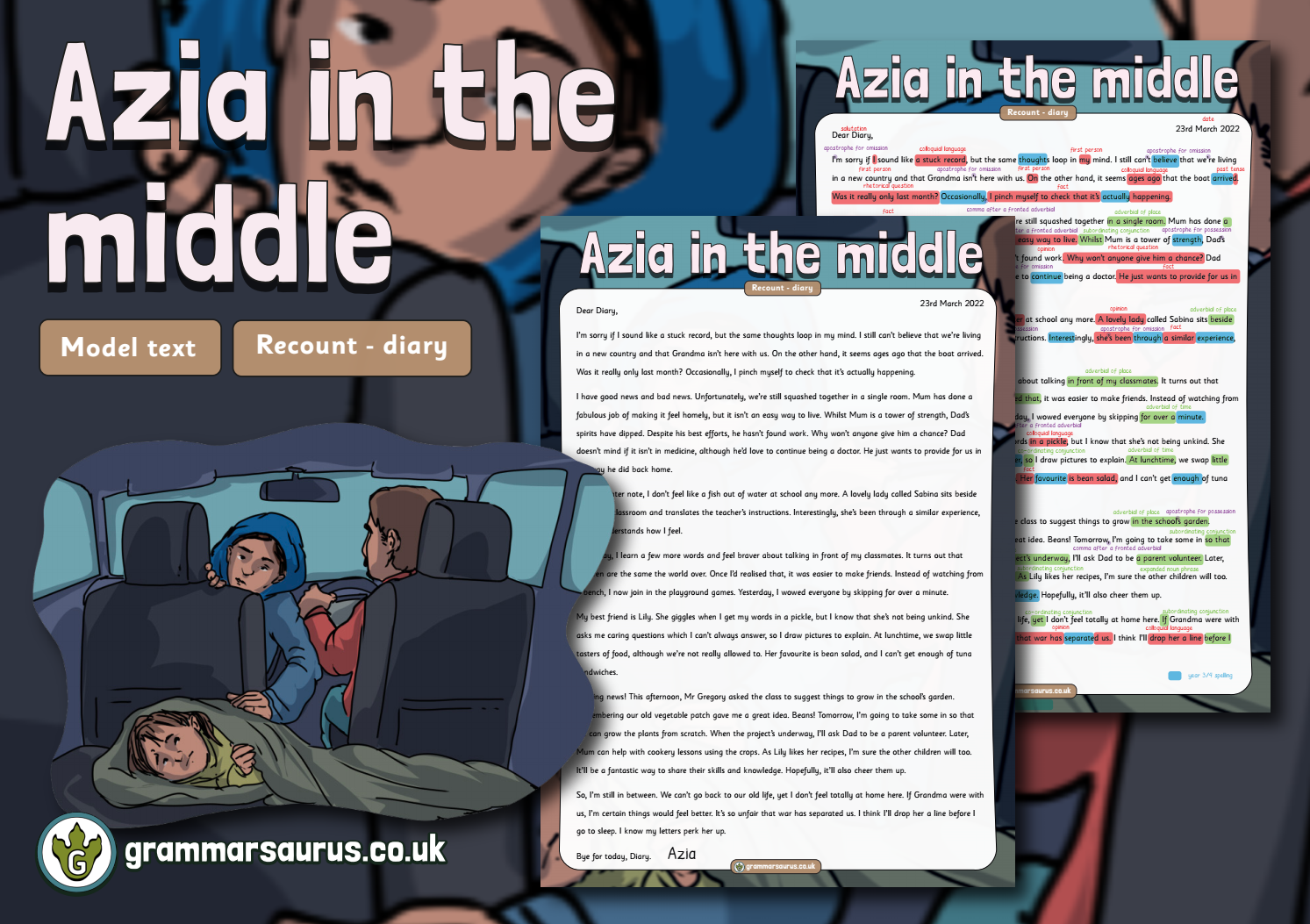 Year 4 Model Text – Recount – diary – Azia in the middle - Grammarsaurus