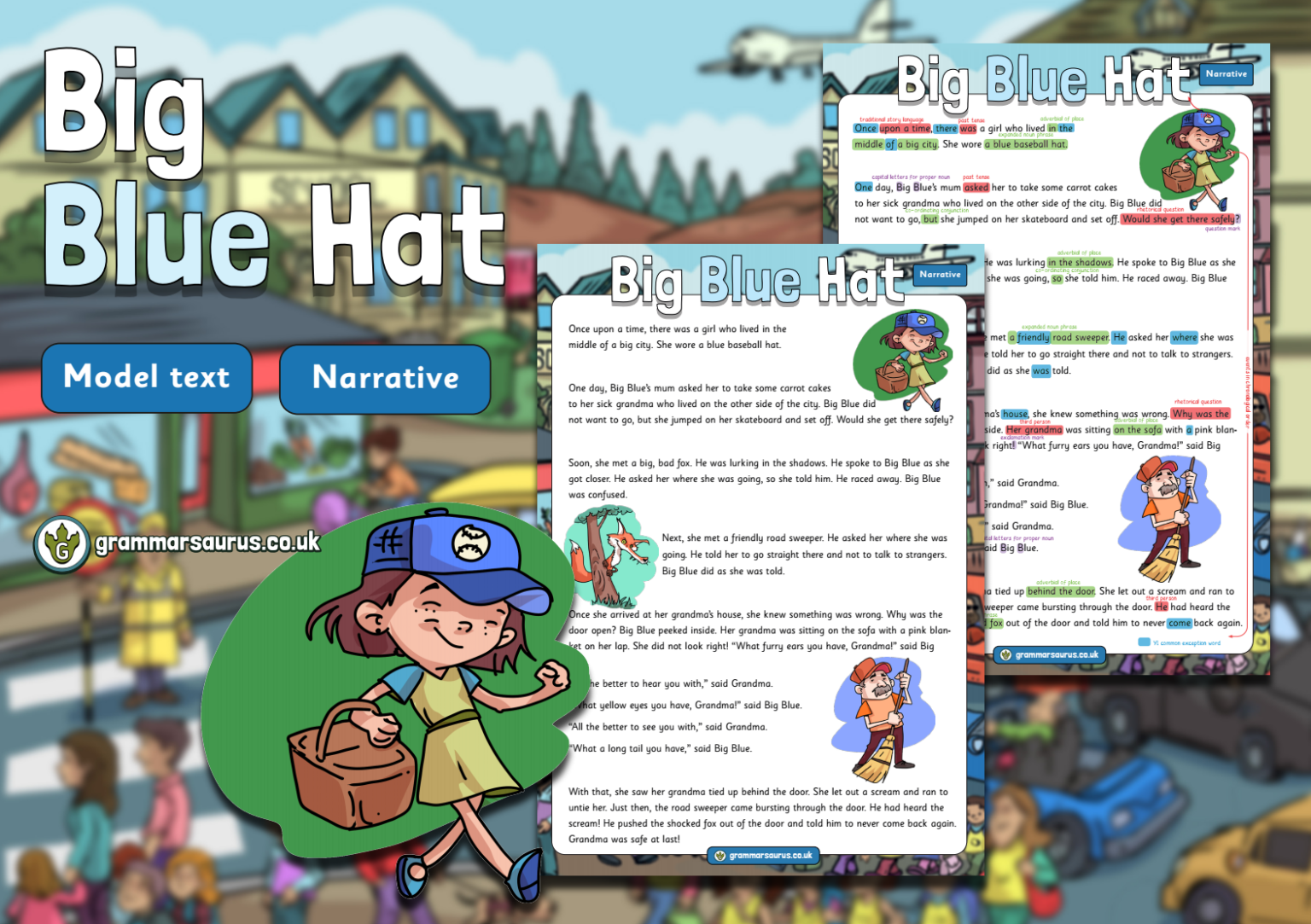 Year 1 Model Text - Narrative - Big Blue Hat - Grammarsaurus