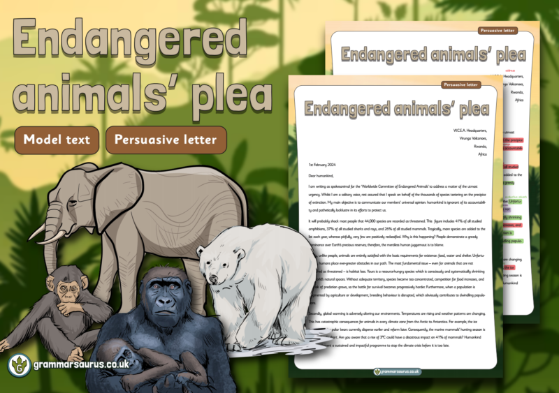 Year 5 Model Text – Persuasive letter – Endangered animals' plea ...