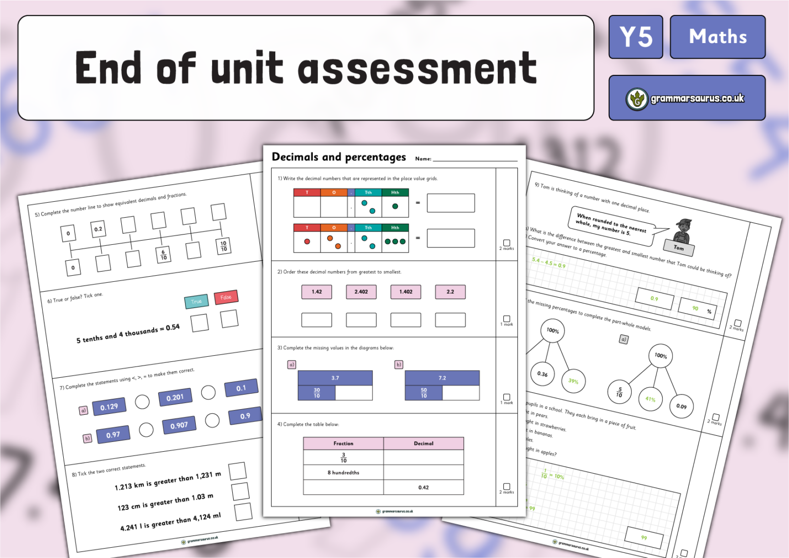 Year 5 Decimals - End of Unit Assessment - Grammarsaurus