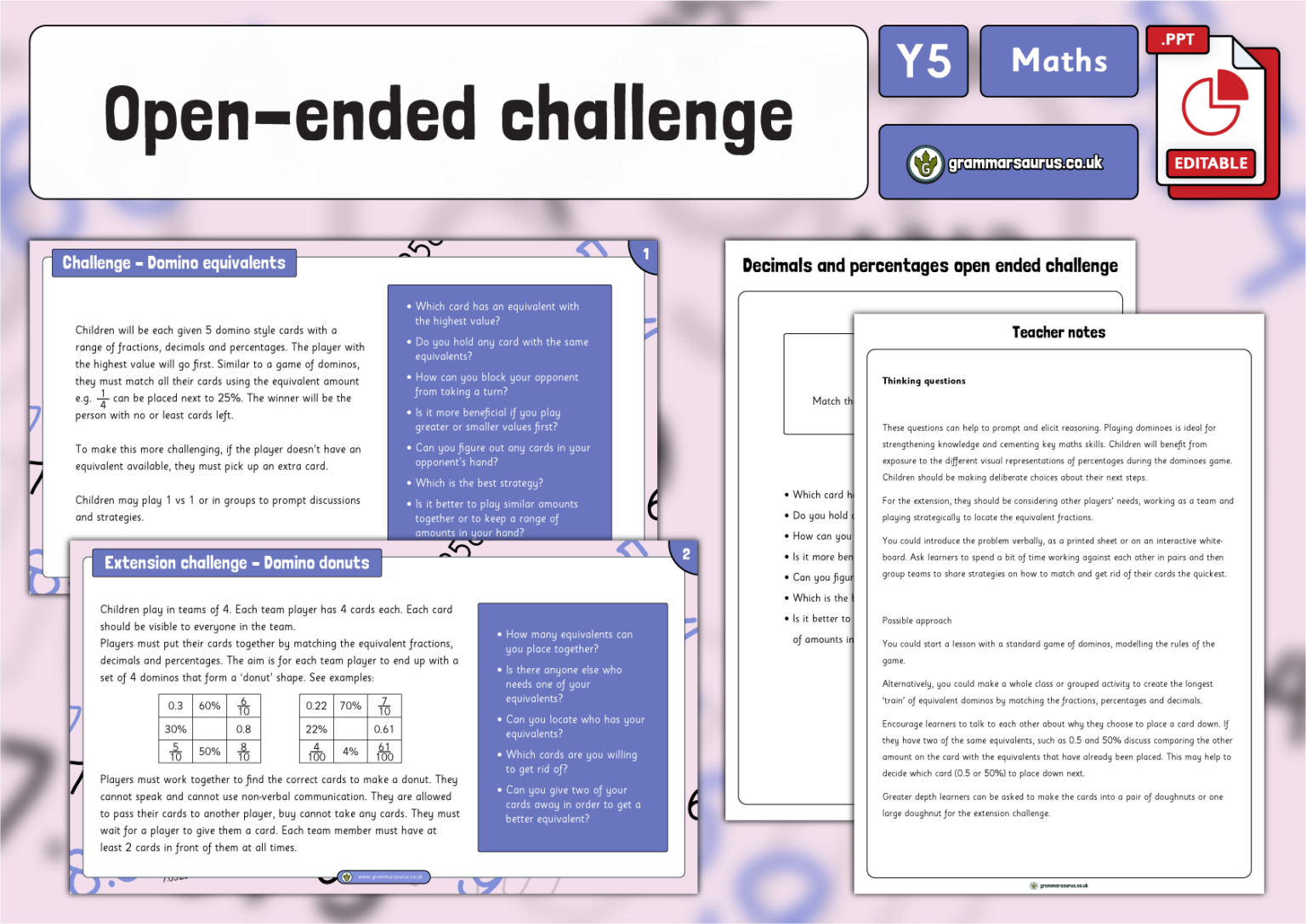 Year 5 Decimals - Open-ended challenge - Grammarsaurus