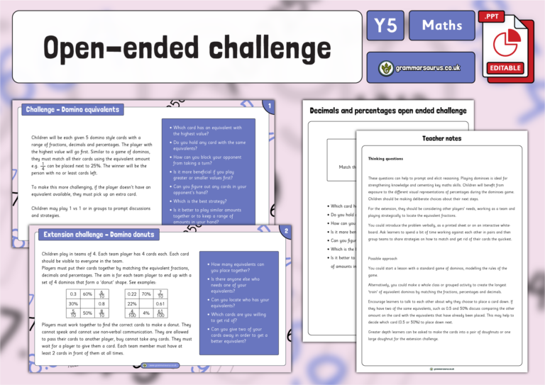 Year 5 Decimals - Open-ended challenge - Grammarsaurus