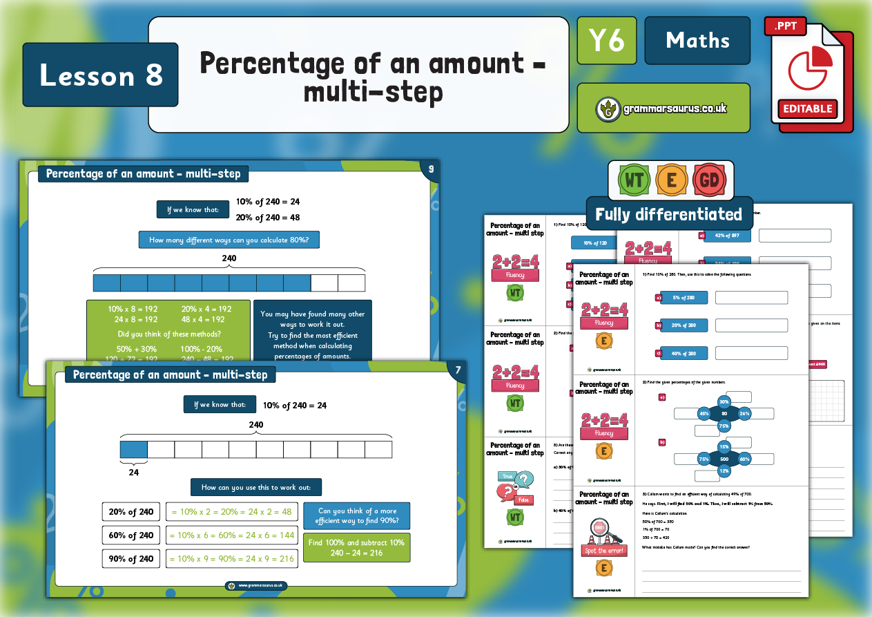Year 6 Fractions, Decimals and Percentages – Percentage of an amount ...