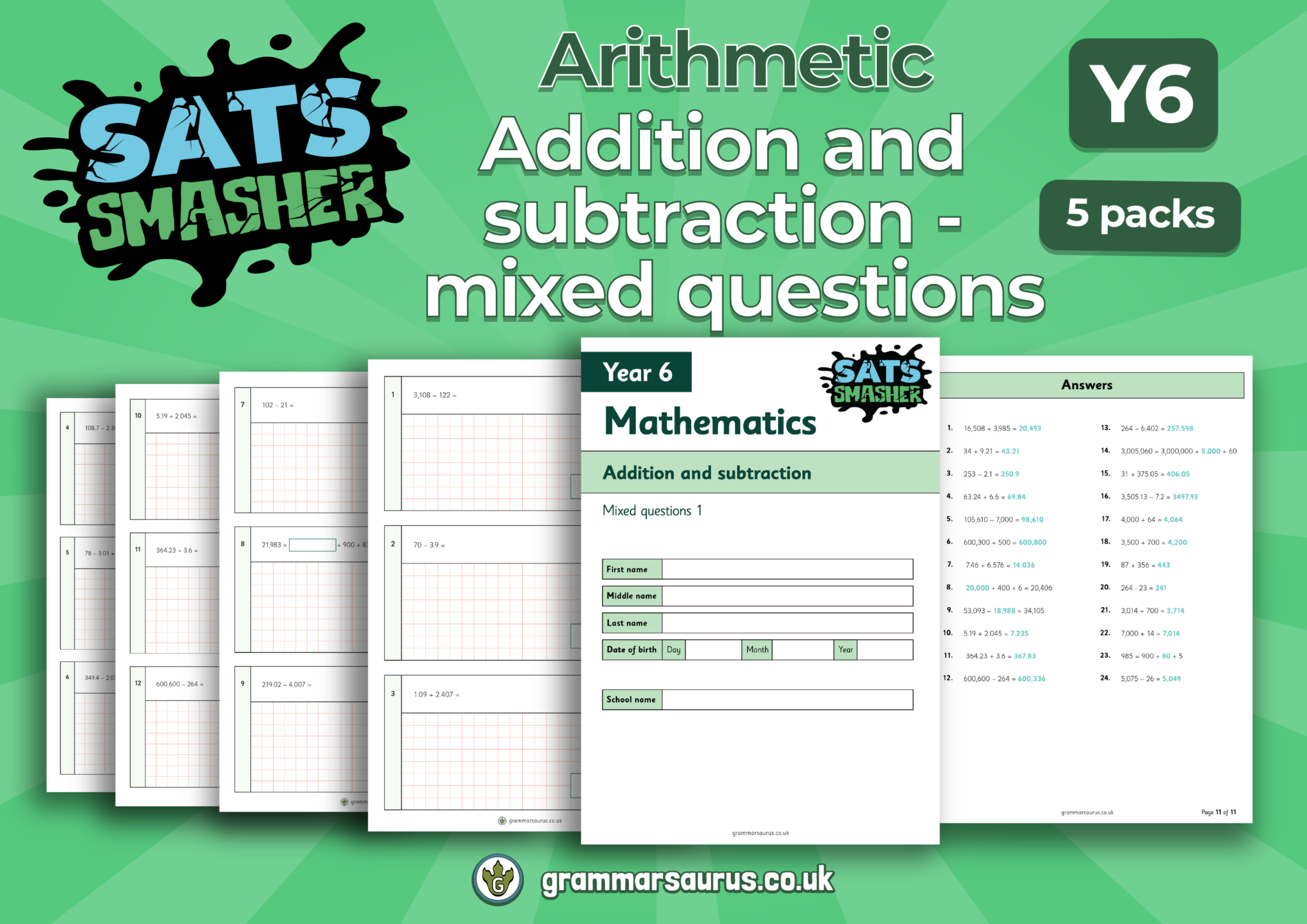 Y6 SATs Smasher (Maths): Arithmetic – Addition and Subtraction - mixed ...