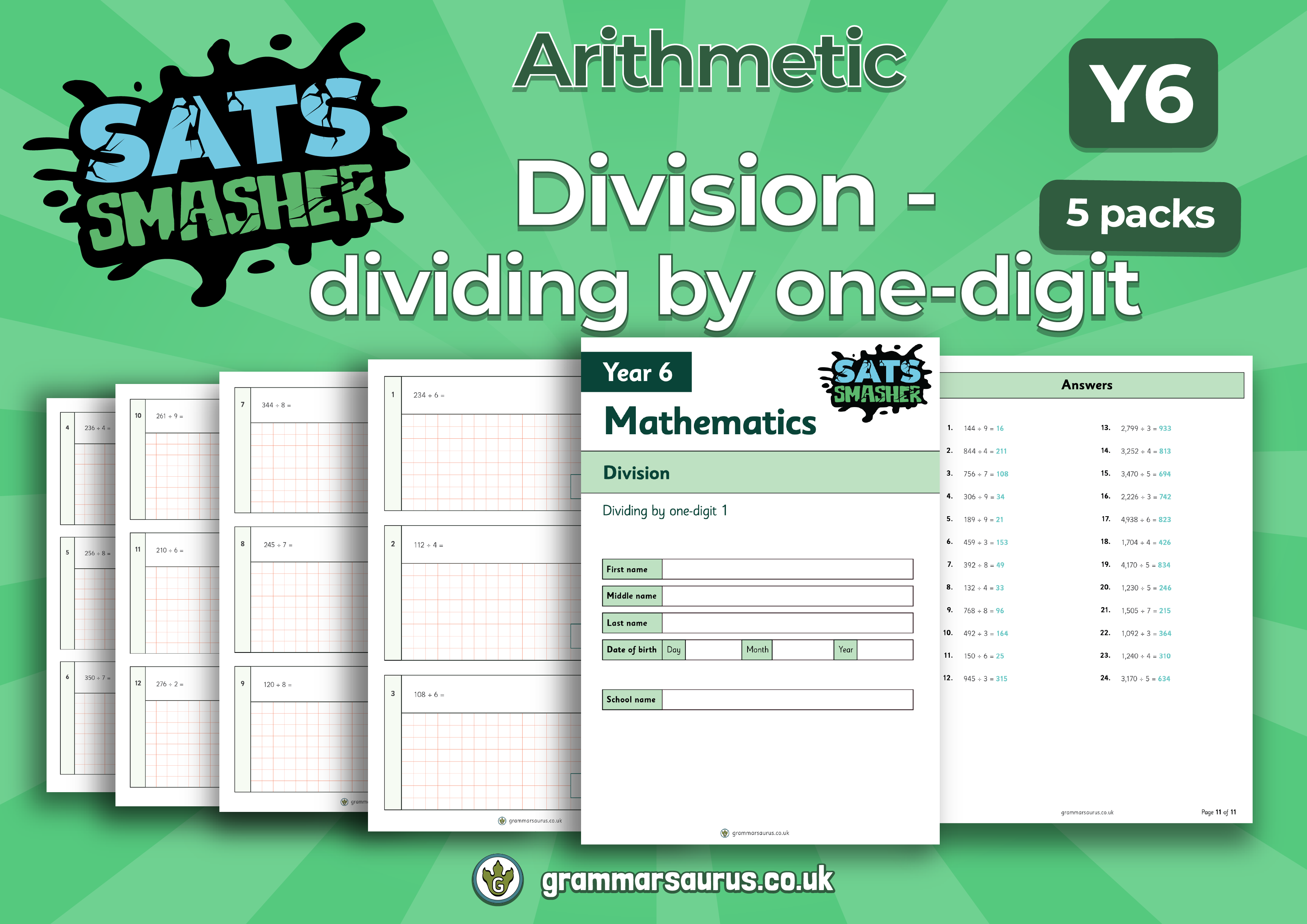 Division - dividing by one digit - ADS_Ad - Grammarsaurus