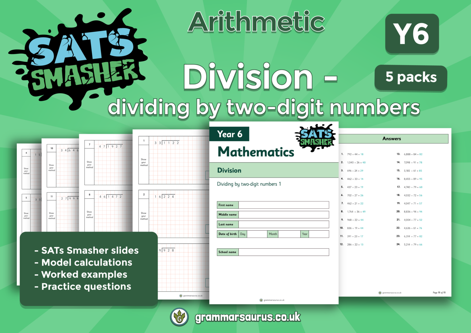 Y6 SATs Smasher (Maths): Arithmetic – Division - dividing by two-digit ...