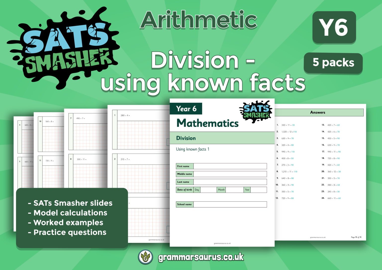 Y6 SATs Smasher (Maths): Arithmetic – Division - using known facts ...