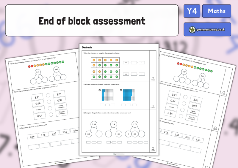 Year 4 Decimals (part 2) - End of block assessment - Grammarsaurus
