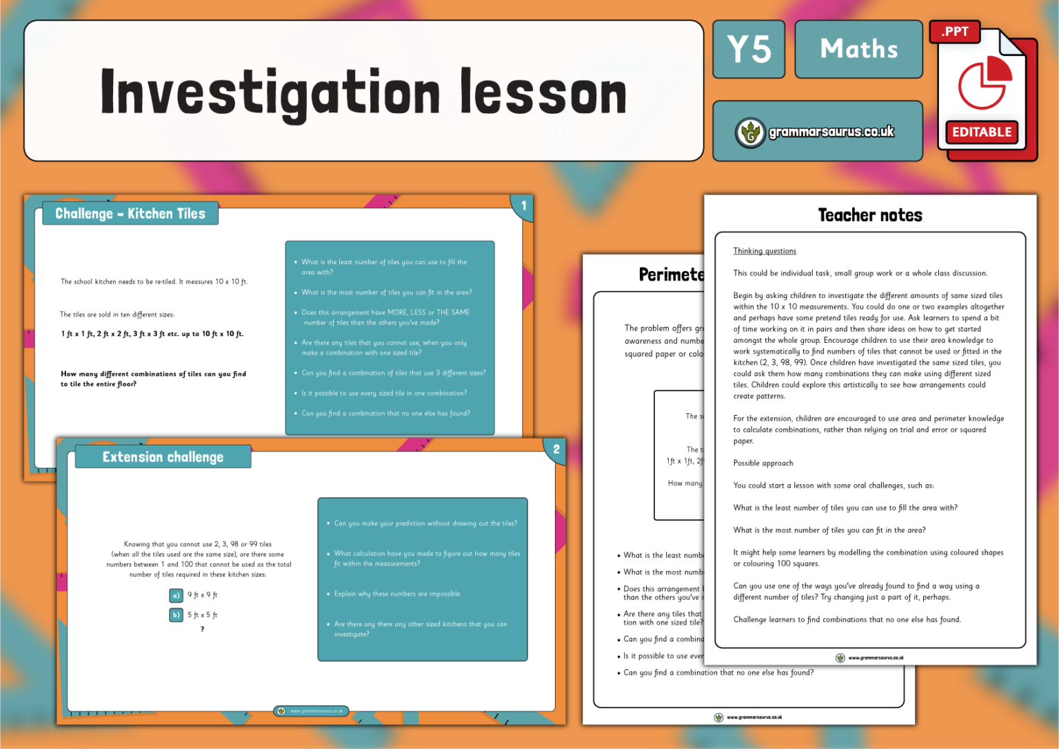 Year 5 Perimeter and Area - Investigation lesson - Grammarsaurus