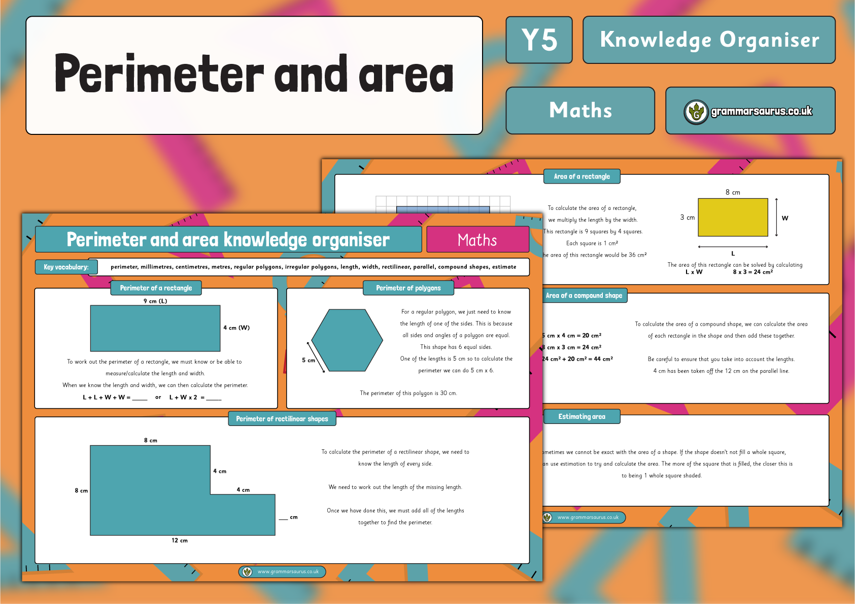 Year 5 Perimeter and Area - Knowledge Organiser - Grammarsaurus