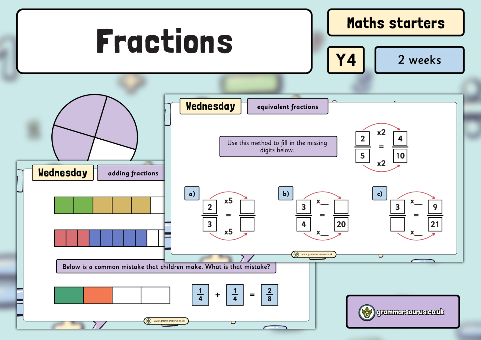 Year 4 Weekly Maths Starters - Fractions - Grammarsaurus