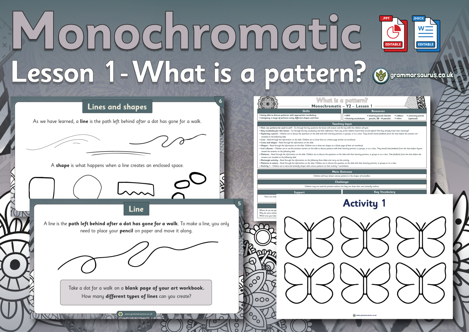 Year 2 Art - Monochromatic - What is a Pattern? Lesson 1 - Grammarsaurus