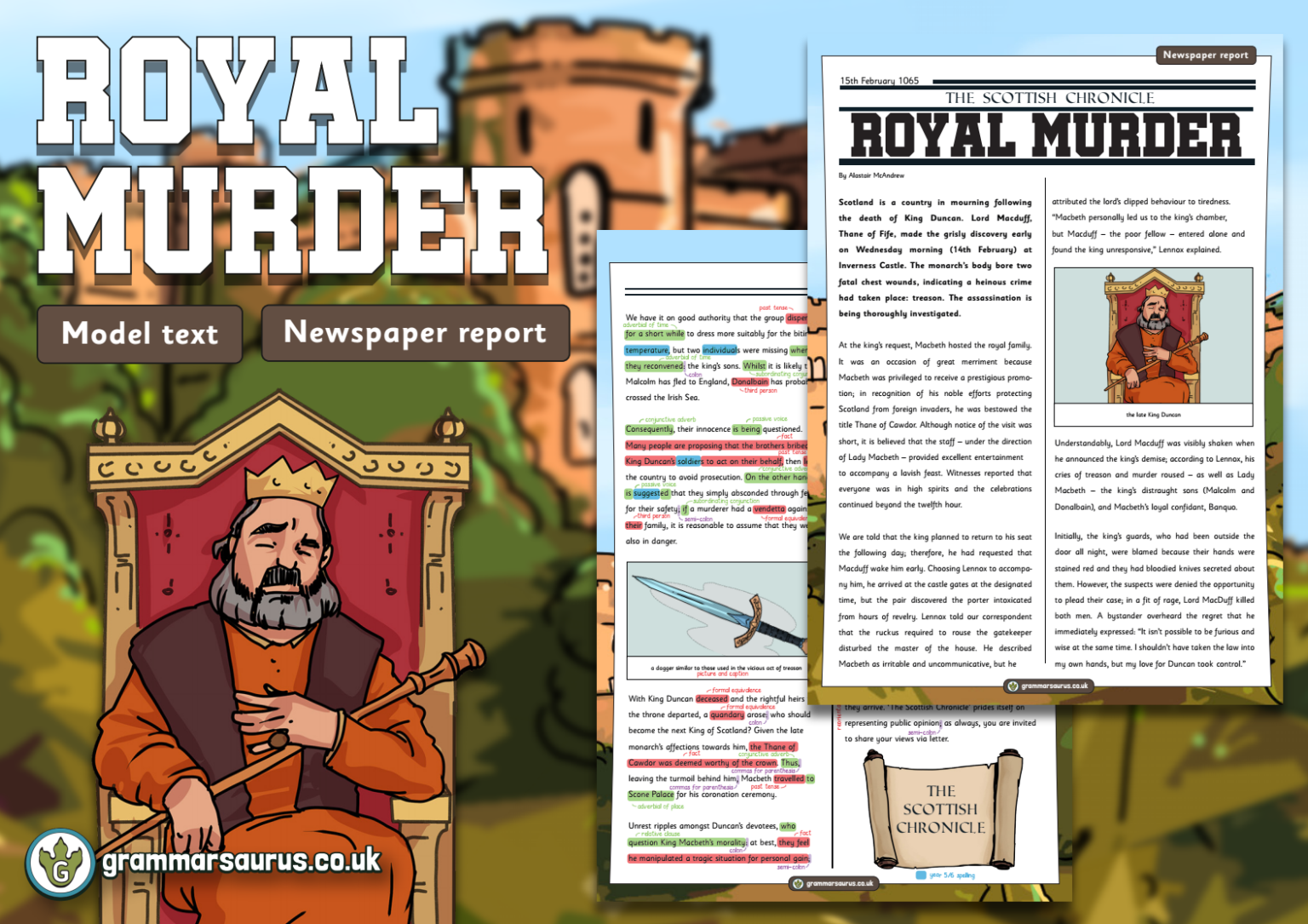 Year 6 Model Text - Newspaper report - Royal Murder - Grammarsaurus