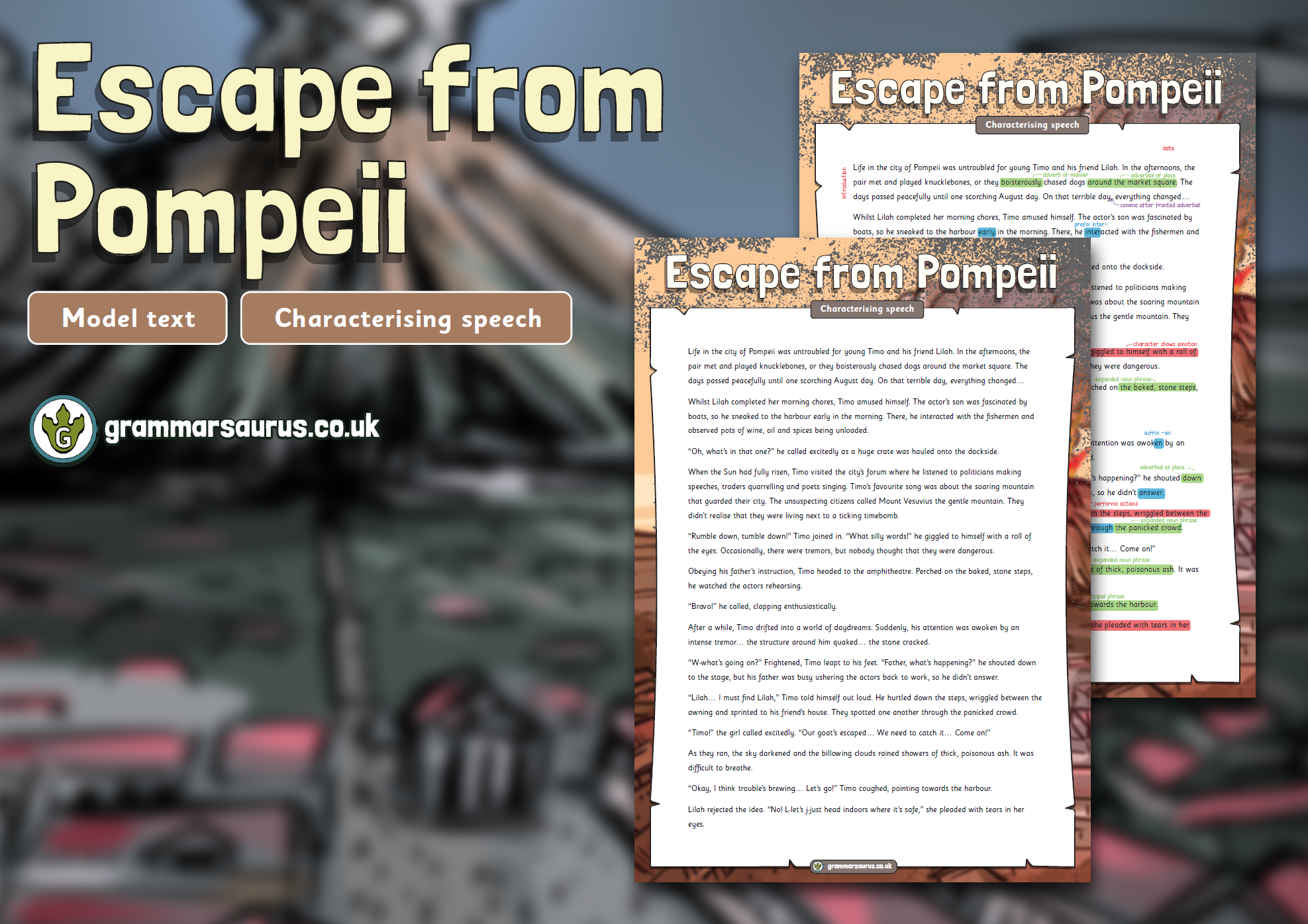 Year 4 Model Text – Characterising speech – Escape from Pompeii ...