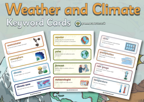 Year 4 Geography – Weather and Climate – Keyword Cards - Grammarsaurus