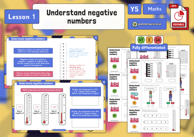Year 5 Negative numbers - Understand negative numbers - Lesson 1 ...